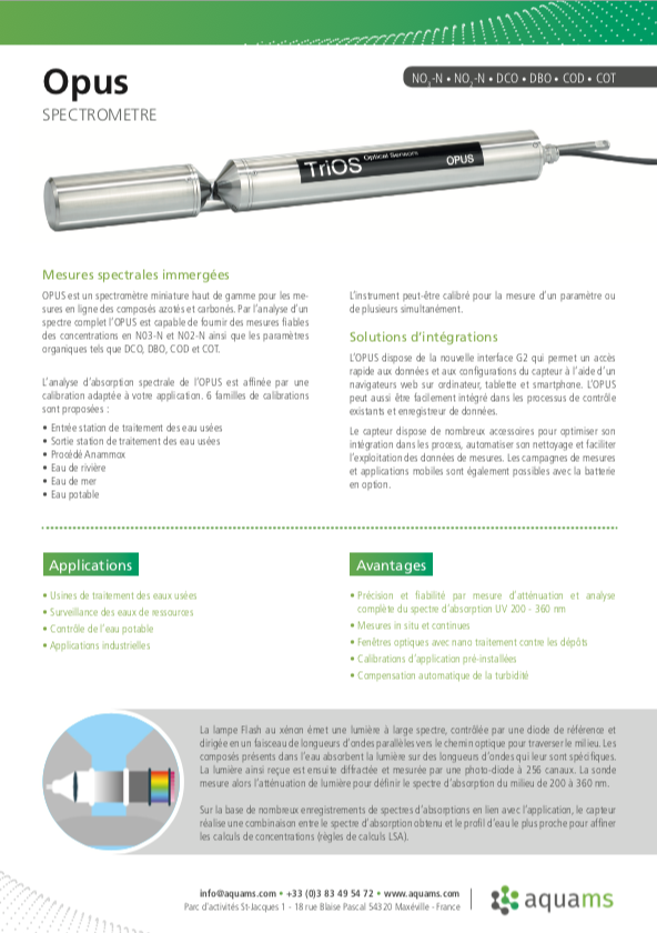 Spectromètre UV immergé mesure en ligne azote et carbone - aquams